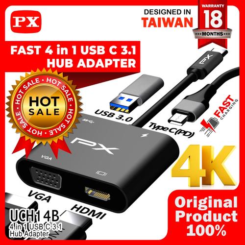 Promo PX UCH14B 4 in 1 Hub Converter USB Type C 3.1 to HDMI 4K VGA ...