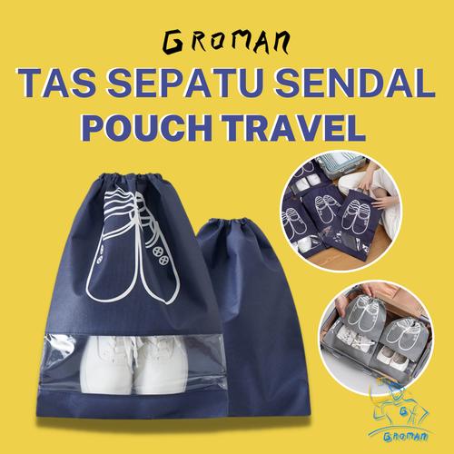 Promo Tas Sepatu Sendal Serut Pouch Sepatu Olahraga Korean Travel Bag Shoes - Navy, Medium ...
