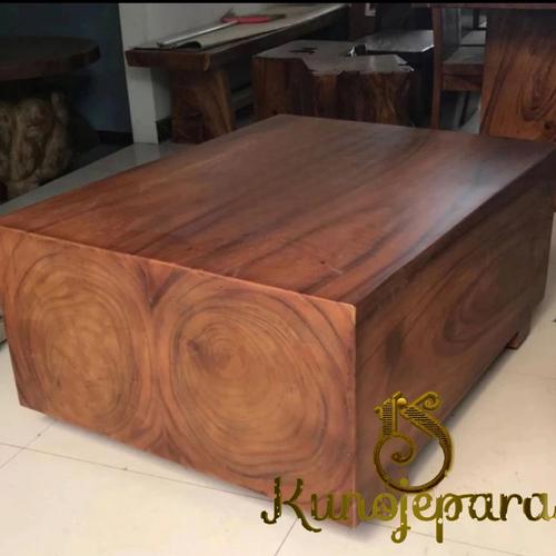 Jual meja tamu kotak kayu solid utuh join 2, meja sofa balok kayu ...