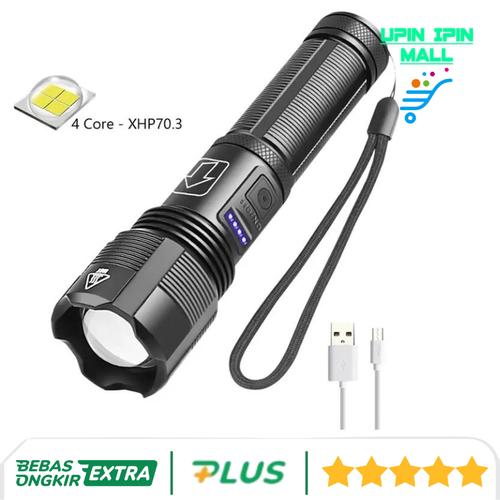 Jual Senter LED Tactical Zoomable Flashlight XHP70 400Lumens Hitam ...