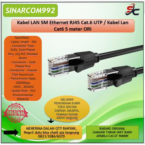 Jual Kabel LAN 5M Ethernet RJ45 Cat.6 UTP / Kabel Lan Cat6 5 meter ORI ...