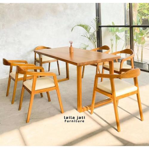 Jual dining set meja makan kursi makan minimalis kayu jati modern K6 - Kab. Jepara - laila ...