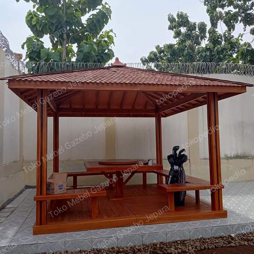 Jual gazebo kayu saung taman minimalis model bangku - Kab. Jepara ...