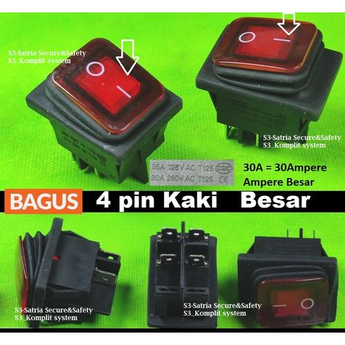 Jual Merah Switch Saklar Besar Waterproof WP 4 Kaki Pin On Off 30A Las ...