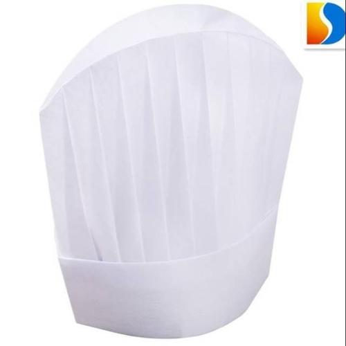 Jual Topi chef kertas warna putih topi koki oval bahan kertas tinggi 30 cm - STRIP MERAH ...