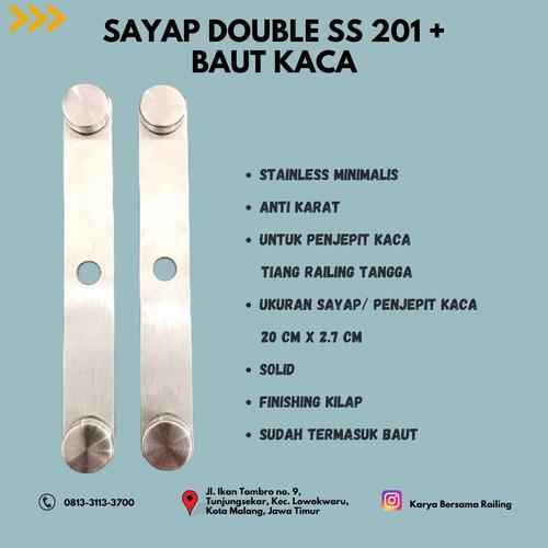 Jual Sayap double/penjepit kaca plat strip railing tangga kaca ...