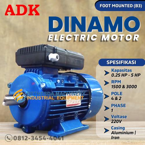 Jual Electro Motor 1/4hp 0.5 Hp 1500 RPM 1 Phase B3 Dinamo 0.75 HP 1Hp - 0.5 HP, 1500 RPM / 4P ...