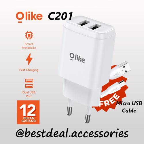 Jual Olike C201 12W Dual USB Charger TWS Adapter Low Watt + Micro USB ...