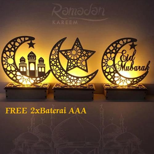 Jual Lampu Dekorasi Pajangan Kayu DIY Laser Cut Motif Ramadhan Idul ...