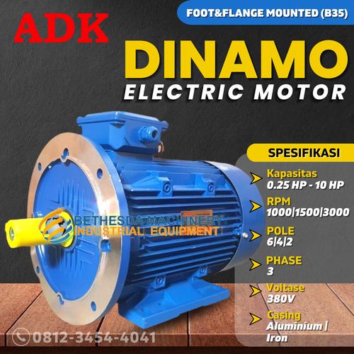 Jual Elektro motor 0.5 hp 0.25hp 0.75 pk ADK 3 phase B35 1500 RPM - 0.75 HP, 1500 RPM / 4P ...