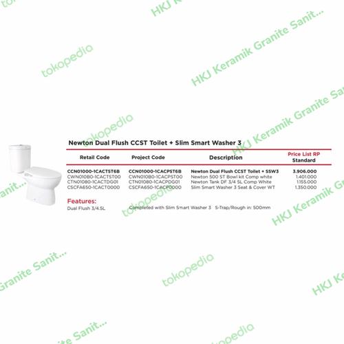 Jual Kloset Duduk Newton Dual Flush CCST Toilet + Slim Smart Washer 3 - Kota Cimahi - HKJ ...