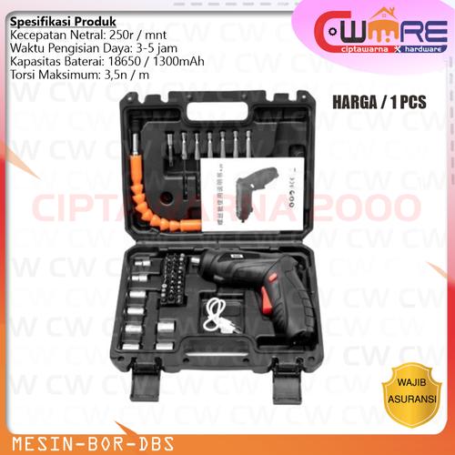 Jual Cordless Mesin Bor Obeng Baterai Screwdriver Toolkit Set - DBS ...