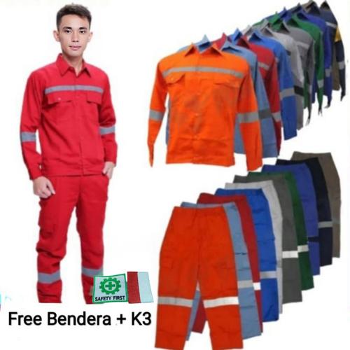 Jual setelan wearpack kemeja panjang safety & Celana bengkel stelan ...