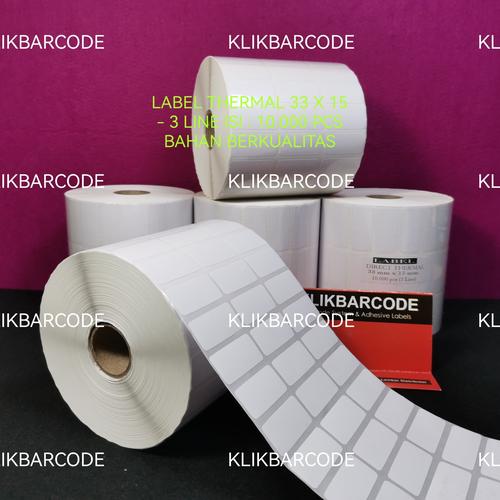Jual LABEL BARCODE / STIKER Uk. 33 X 15 (3 LINE) THERMAL 33X15 MM 10. ...