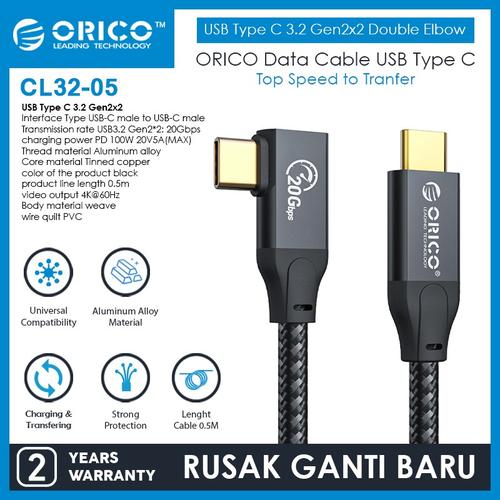 Promo ORICO Data Cable USB Type C 3.2 Gen2x2 Elbow 20Gbps - CL32-05 ...