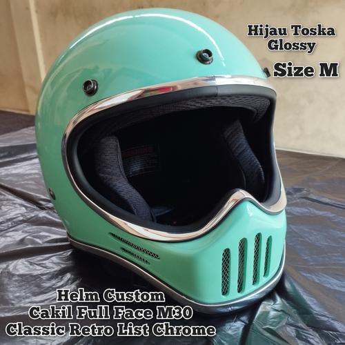 Jual helm custom cakil full face M30 toska helm vespa retro list chrome ...