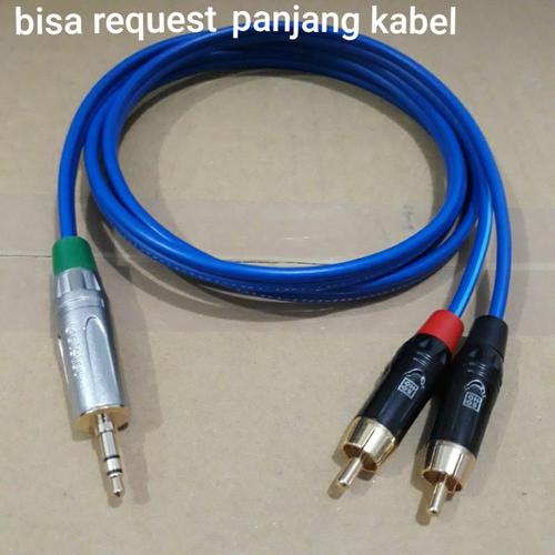 Jual kabel 2 meter dari hp ke ampli jack TRS 3,5 mm to 2 RCA gold plug ...