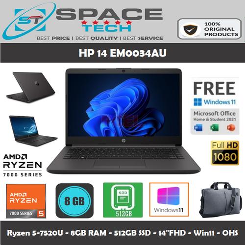 Promo HP 14 em0034AU Ryzen 5-7520U 8GB 512GB SSD 14"FHD Win11 OHS ...
