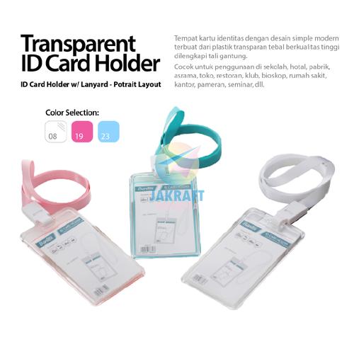 Promo Transparent ID Card Holder + Tali BANTEX 8868 Potrait Name Tag Lanyard - 19. Pink ...