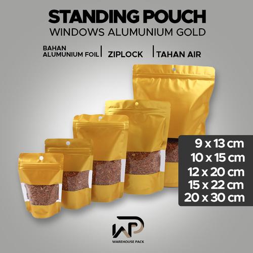Jual ( 10 Pcs ) Standing Pouch Alumunium Windows Gold Variasi - 12 x 20 ...
