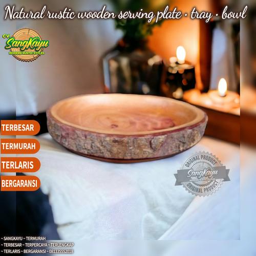 Jual Piring saji Rustic Wooden tray plate 20-22 cm piring kayu nampan ...