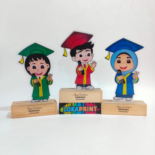 Jual piala wisuda kartun akrilik, piala wisuda tk - Biru, Lali-Laki ...