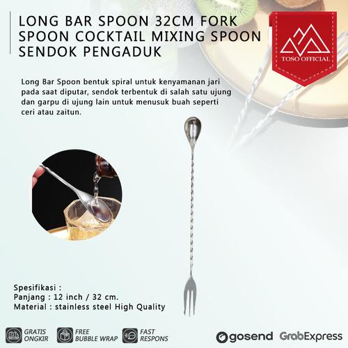 Jual Long Bar Spoon 32cm Fork Spoon Cocktail Mixing Spoon Sendok ...