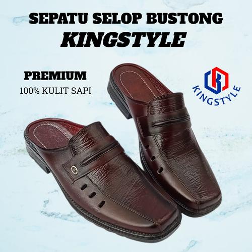 Jual Sepatu Selop Pria Sandal Slop Bustong Kulit Asli - Cokelat, 40 ...