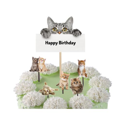 Jual cake topper kucing set , custom nama, hiasan kue happy birthday ...