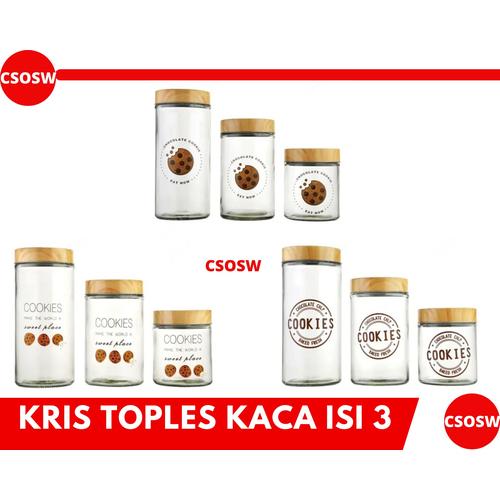 Jual KRIS Toples Kaca Isi 3 Toples Makanan Kue Snack Cookies Glass ...