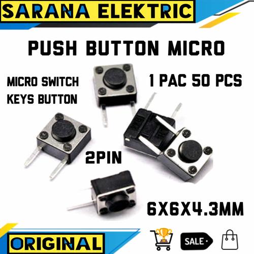Jual 6X6X4.3 2P PUSH BUTTON TACTILE 6X6X4.3MM 2 PIN 2PIN SWITCH ...