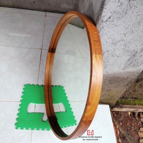 Jual Cermin Bulat Kayu Jati Diameter 60cm Warna Light Brown - Kab ...