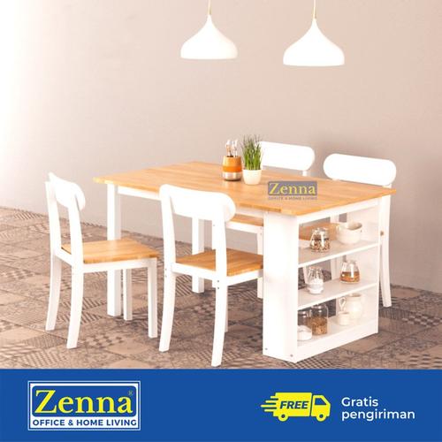 Jual Zenna Meja Makan maya / Dining set / Meja makan drawer / 4 kursi - Putih, packing - Kab ...