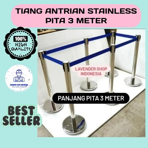Jual tiang antrian stainless / tiang pembatas antrian pita 3 meter ...
