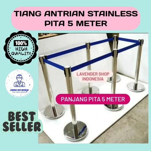 Jual tiang antrian stainless / tiang pembatas antrian pita 5 meter ...