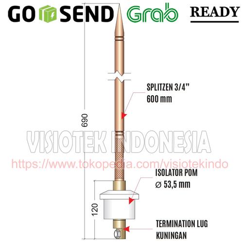 Jual Splitzen Penangkal Petir Tembaga Asli Solid 60cm Tipe A ke Pipa 2 ...