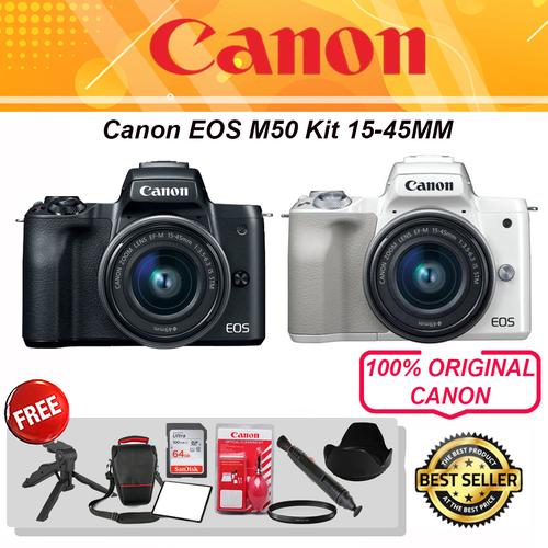 Promo CANON EOS M50 KIT 15-45MM IS STM PAKET BONUS 6 ITEM MEMORY 32GB - M50 BODY, A. STANDARD ...