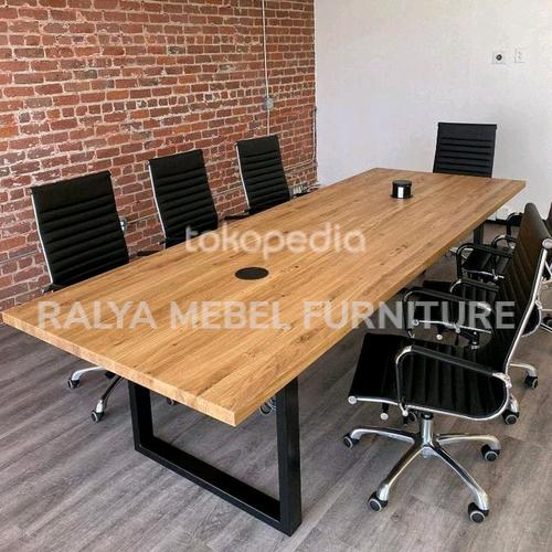 Jual Meja rapat meeting kantor kayu jati asli perhutani kaki besi holo ...