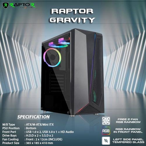 Jual Casing PC Gaming Raptor Gravity Case Mid Tower ATX + 2 Fan Case ...
