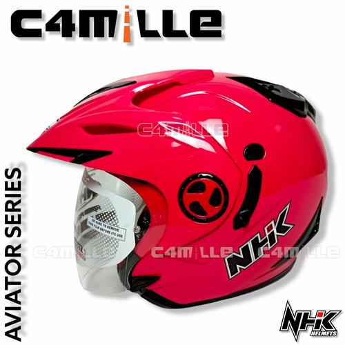Jual HELM NHK AVIATOR SOLID PINK MANGENTA DOUBLE VISOR HALF FACE - M ...