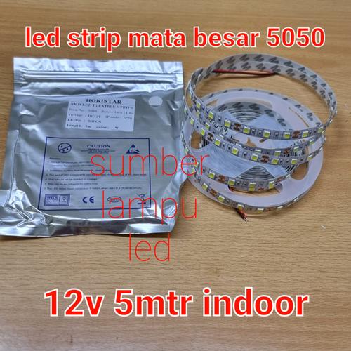 Jual led strip hokistar 5050 smd 12v 5m / strip etalase plafon 12v 5mtr ...