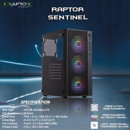 Jual Casing PC Case Gaming RAPTOR SENTINEL include 3FAN RGB Mid Tower ...