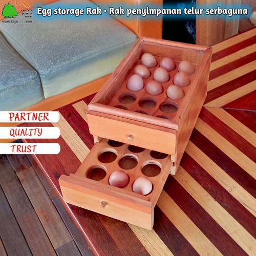 Jual Wooden Box 2 Laci Tempat penyimpanan telur akrilik unik(30) lubang ...