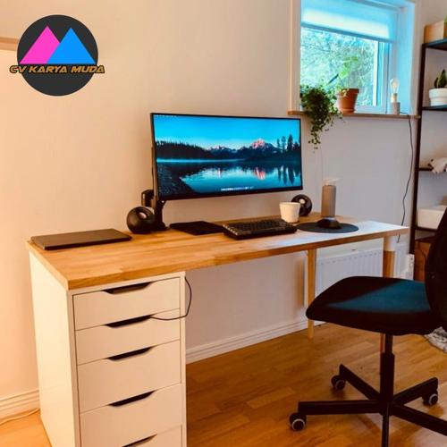 Jual Meja komputer minimalis / meja pc gaming plus drawer kayu solid ...