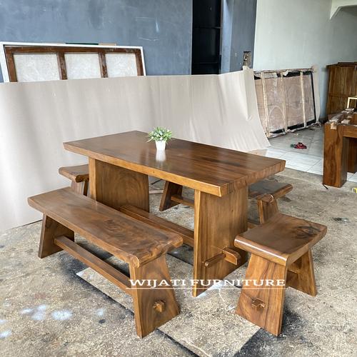 Jual dining table set meja makan kayu utuh besar trembesi - Kab. Jepara ...