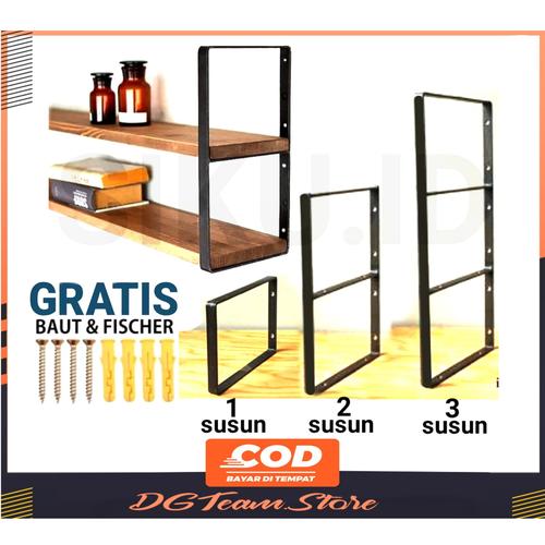 Promo BESI SIKU AMBALAN/RAK TEMPEL DINDING / BRAKET PAPAN - 3 susun hitam, lebar 25cm - Kab ...