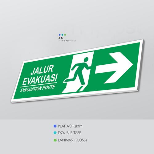 Jual SAFETY SIGN K3 - ARAH EVAKUASI KANAN + PLAT 2mm - S(30X10CM) - Kab ...