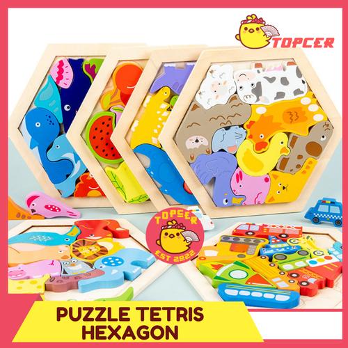 Promo Puzzle 3D Hexagon Animal Wooden Chunky Hexagon Puzzle Mencocokan ...