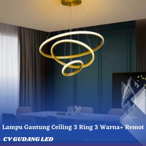 Jual Lampu Gantung Ceiling Lamp Emas 3 Ring Led 3 Warna + Remote - Kab ...