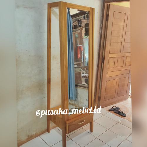 Jual standing mirror full body mini kayu jati, cermin full body kaca ...